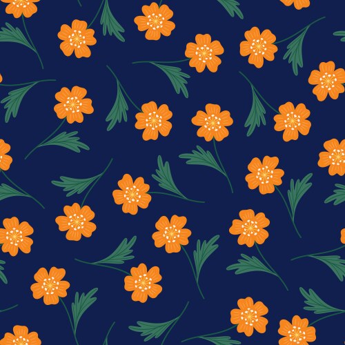 Seamless pattern of orange flowers with green Vector Image