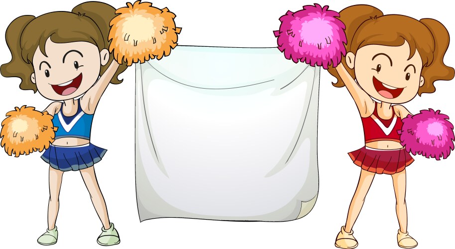 Happy cheerleader in blue uniform with pom poms Vector Image