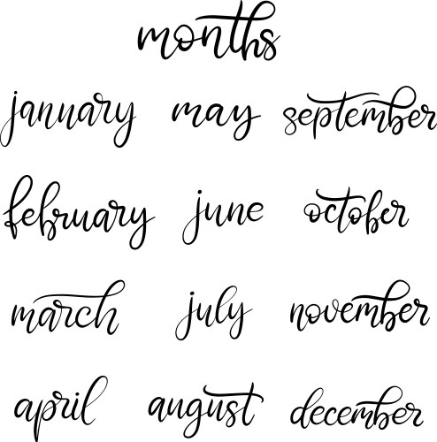 Handwritten name month for calendar Royalty Free Vector