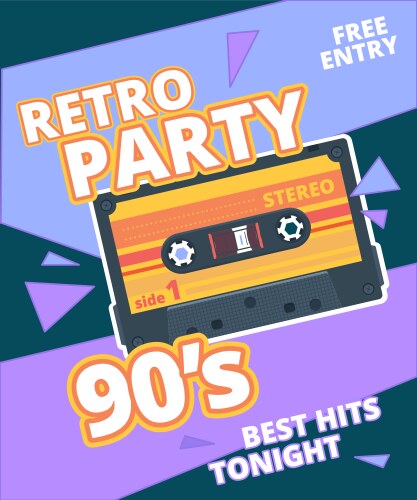 Retro party poster template with audio cassette Vector Image
