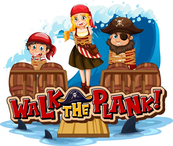 Pirate walking the plank coloring page for kids Vector Image