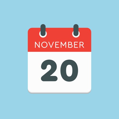 Calendar icon day 20 november template Royalty Free Vector