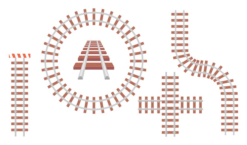 Straight and curved railroad tracks black Vector Image