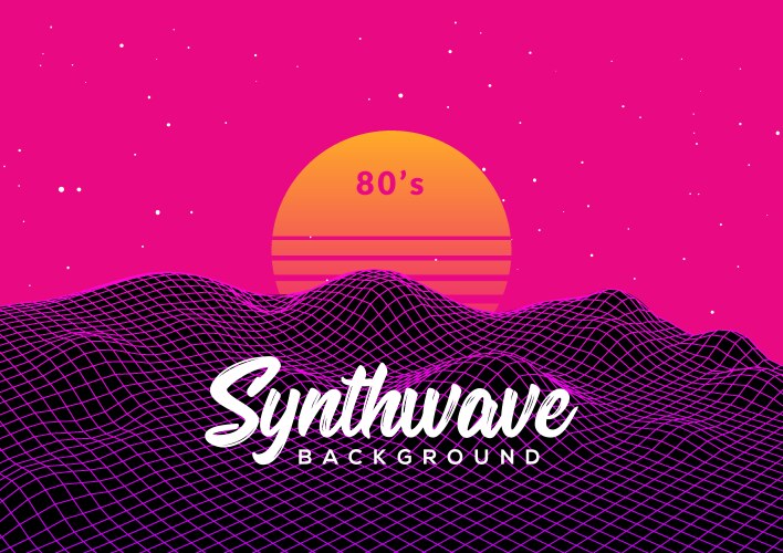 Synth wave retro grid background synthwave 80s Vector Image