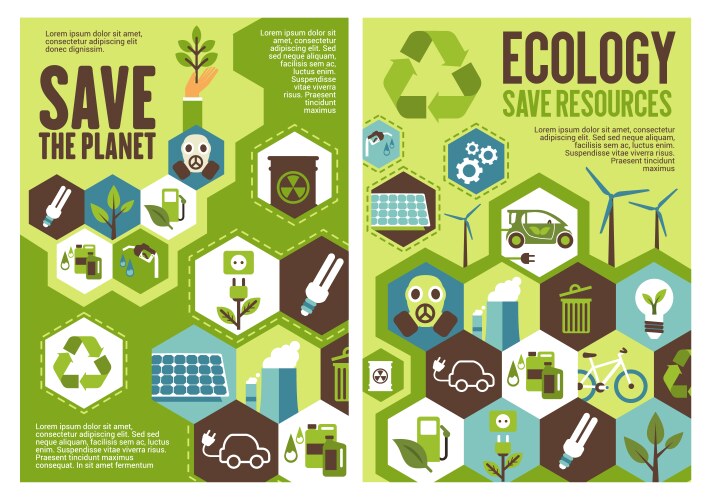 Save earth and green eco planet posters Royalty Free Vector