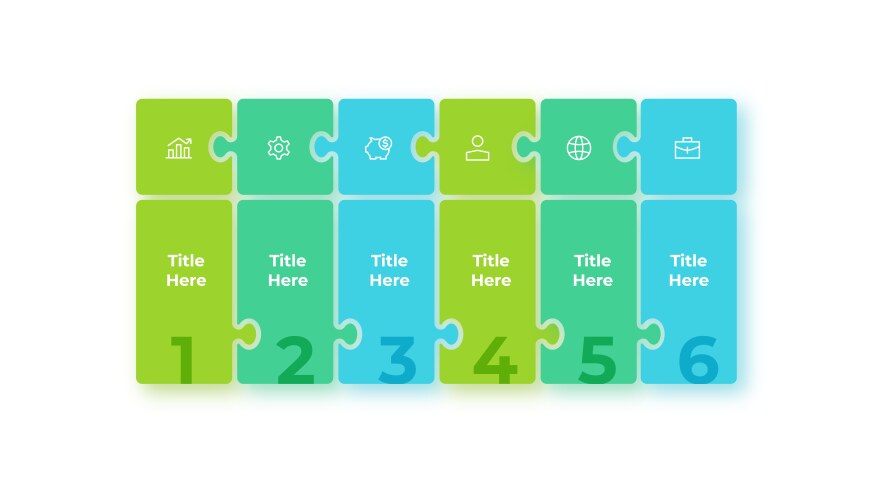 Color puzzle pieces jigsaw six steps infographic Vector Image