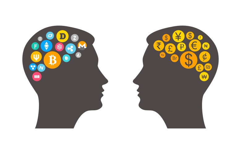 Two heads think differently different thinking Vector Image