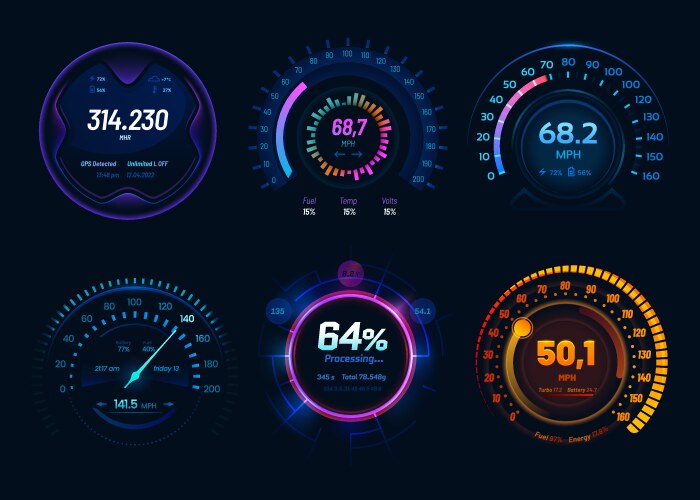 Futuristic car speedometer gauge dials neon led Vector Image