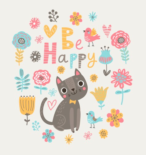 Greeting card cat with flower Royalty Free Vector Image