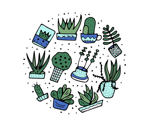 Cartoon cute succulents in pot Royalty Free Vector Image