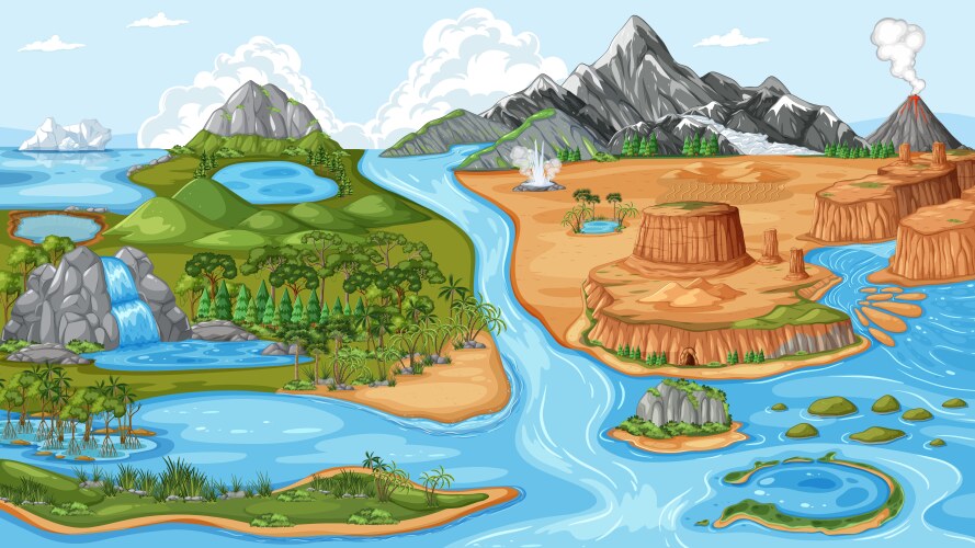 Various landforms and water features Royalty Free Vector