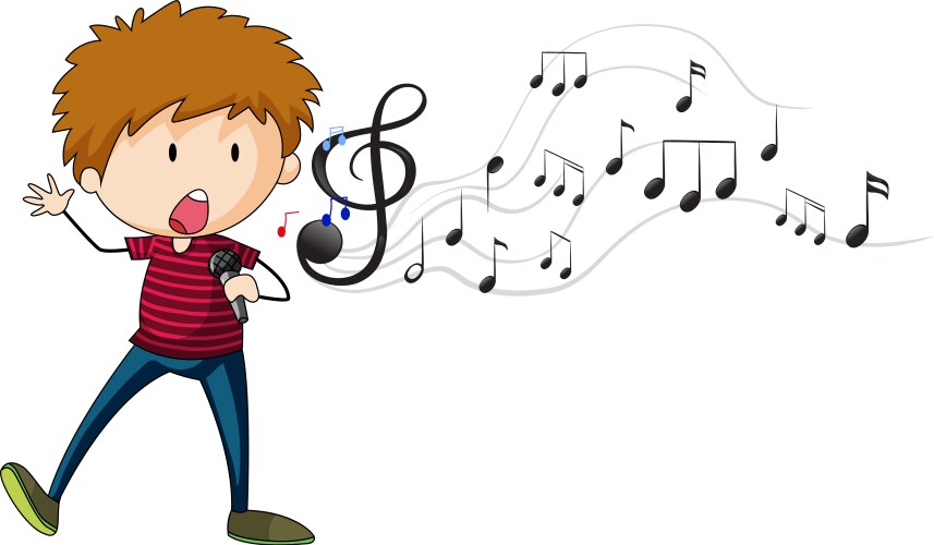 Cartoon singing happily while holding the mic Vector Image