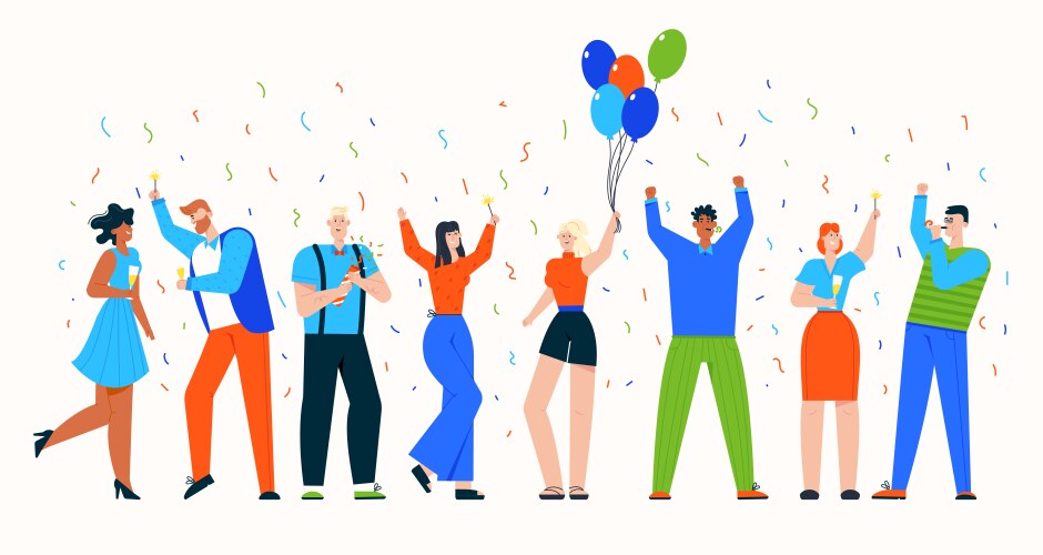 Cartoon party people trendy happy dancing group Vector Image