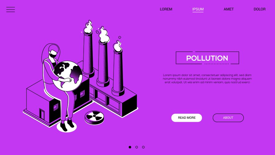 Air pollution banner factory with smog pipes Vector Image