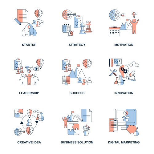 Flat business project startup elements set Vector Image
