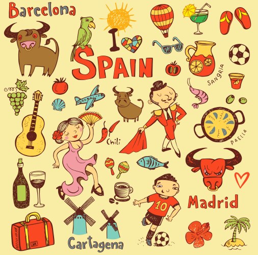 Landmarks and icons of spain Royalty Free Vector Image