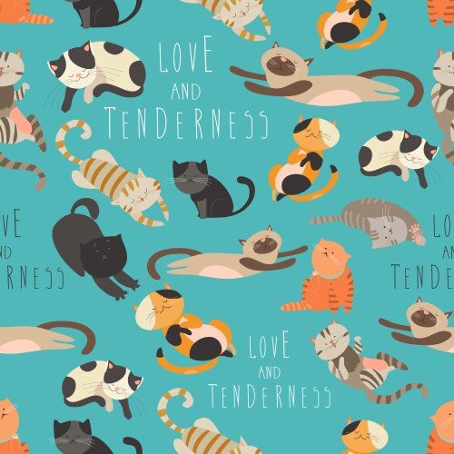 Cute cats grey seamless pattern background flat Vector Image