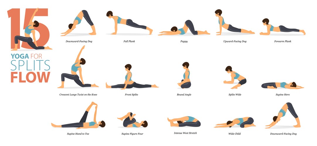 10 Splits Yoga Flow Workout Royalty Free Vector Image
