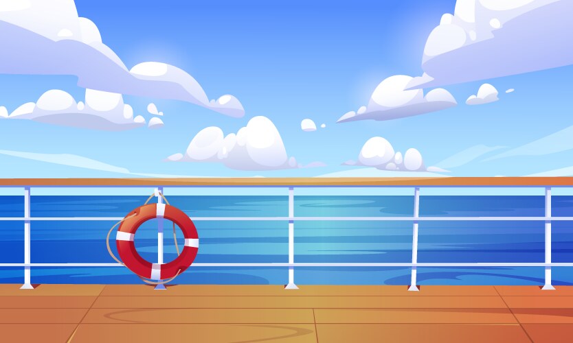 Cartoon with cruise ship deck and sea Royalty Free Vector
