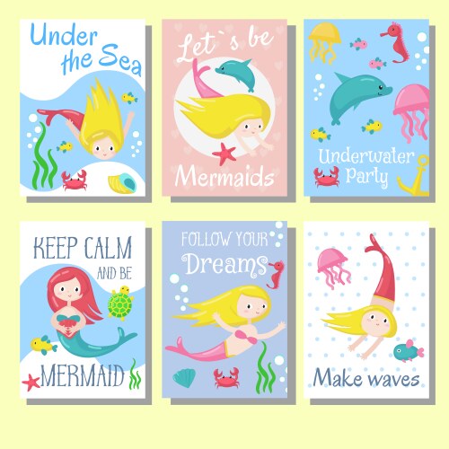 Mermaid invite cards birthday poster kids party Vector Image