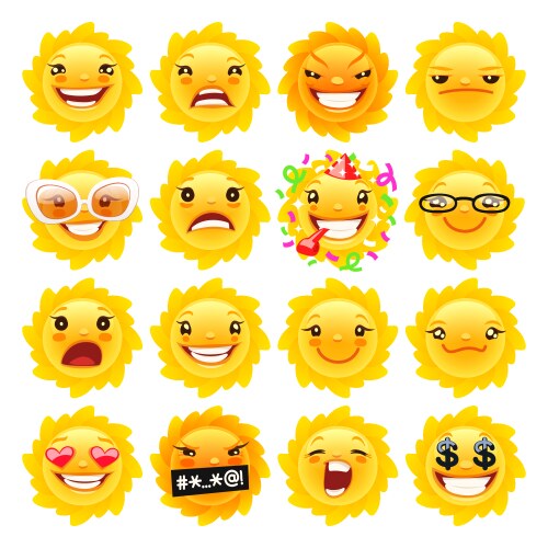 Sun emojis on a white background Royalty Free Vector Image
