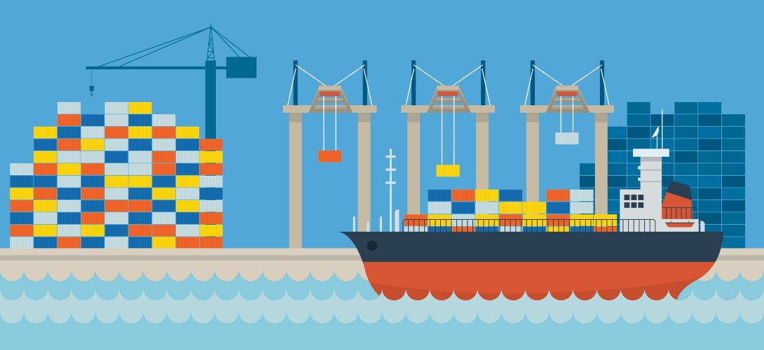 Loading containers with goods to ship banner Vector Image