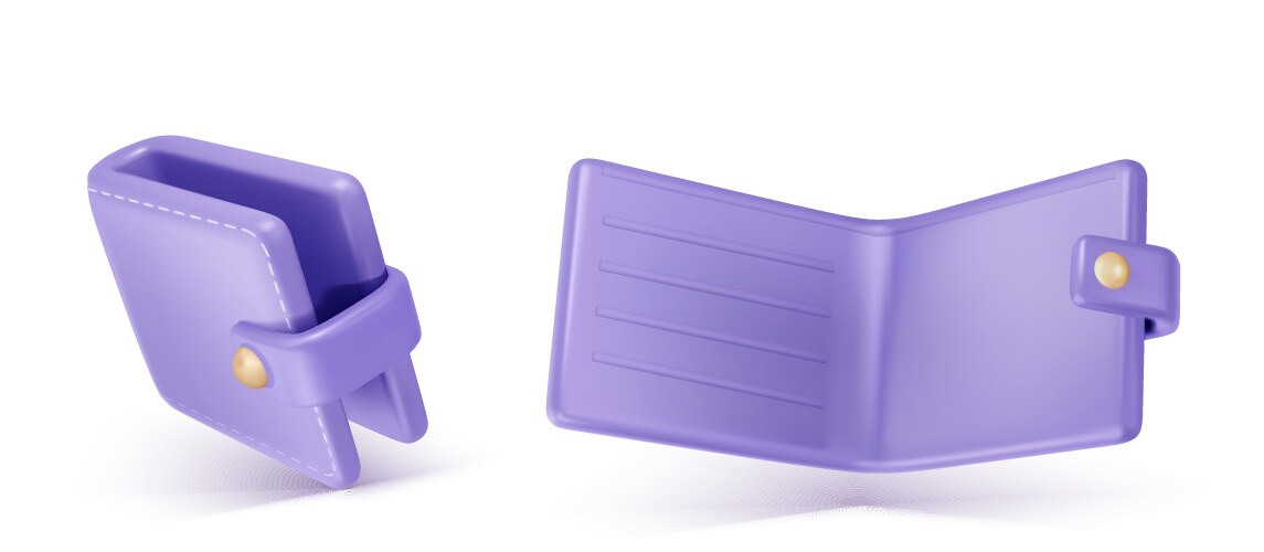 3d purple wallet open closed Royalty Free Vector Image
