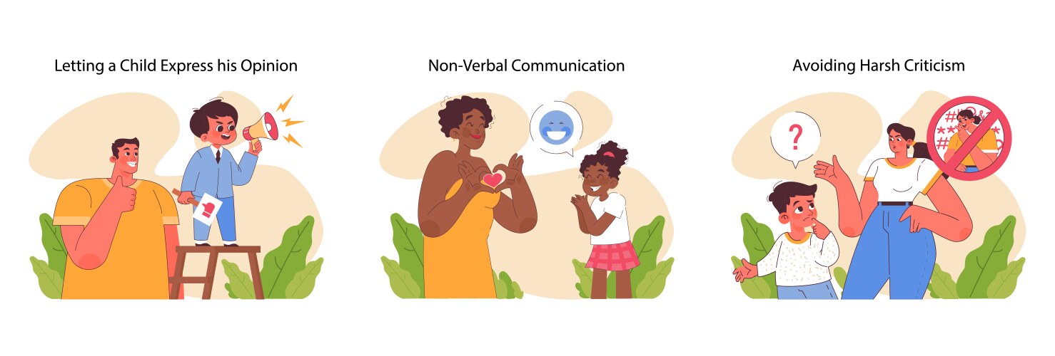 Child autonomy set flat Royalty Free Vector Image