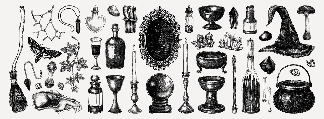 Witchcraft hand-drawn set aniique apotheca Vector Image