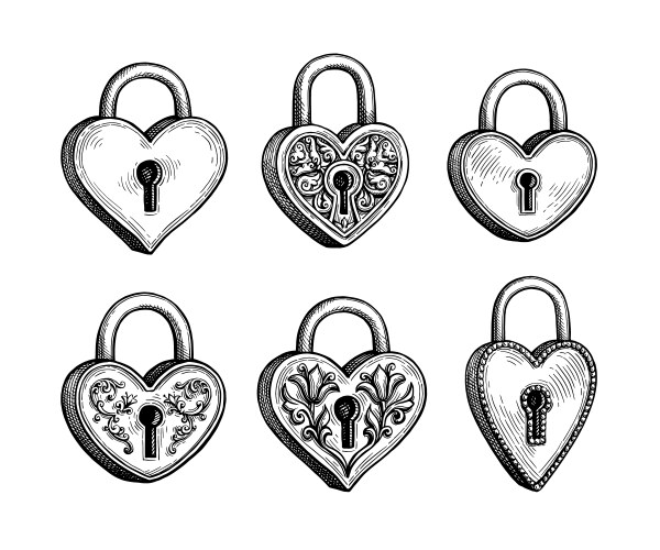 Birds with padlock in vintage style hearts Vector Image