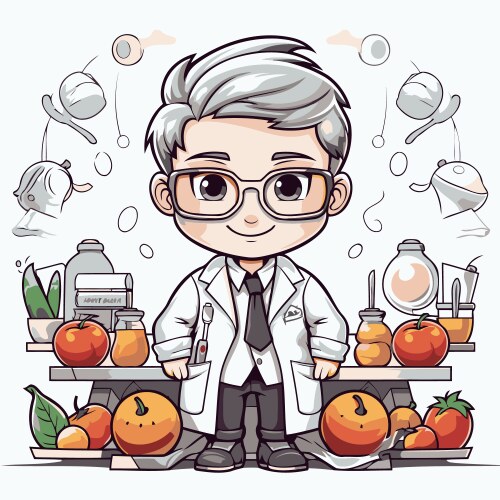 Cute little boy in science lab coat and glasses Vector Image
