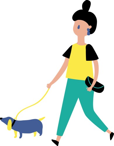 Cute cartoon girl walking with dog Royalty Free Vector Image