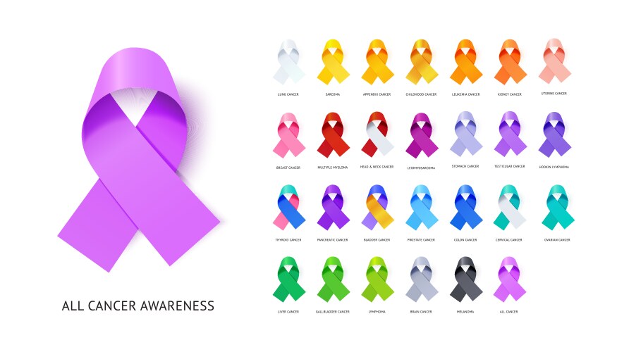 Set ribbon all cancers cancer awareness ribbons Vector Image