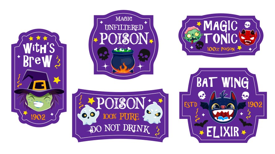 Halloween potion labels magic elixir bottle tags Vector Image
