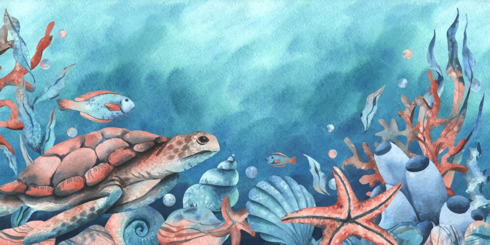 Underwater world clipart with sea animals whale Vector Image