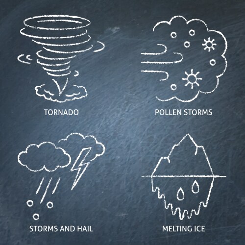 Global warming impacts neon icon set Royalty Free Vector