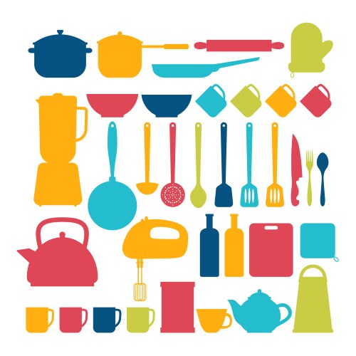 Set of kitchen utensils and food Royalty Free Vector Image