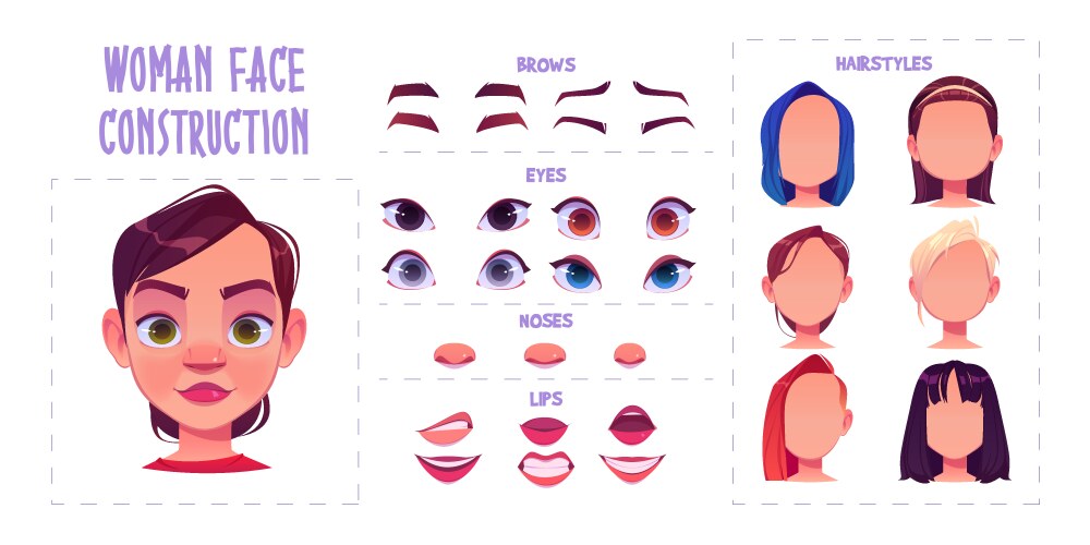 Man Face Constructor Elements Avatar Creation Vector Image