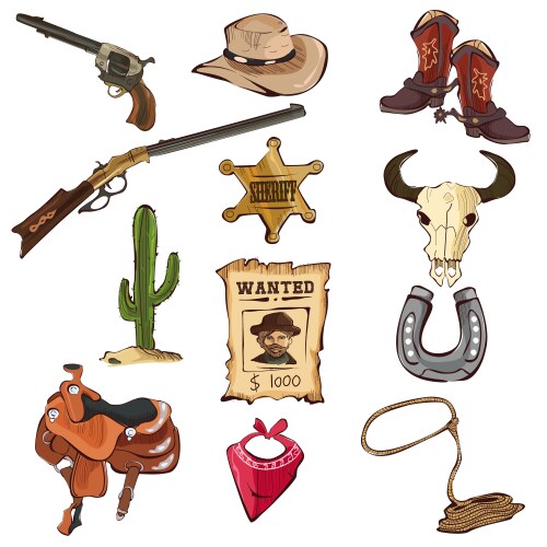 Western board with cowboy accessories Royalty Free Vector