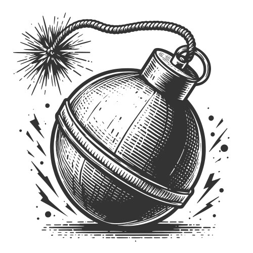 Exploding bomb engraving Royalty Free Vector Image