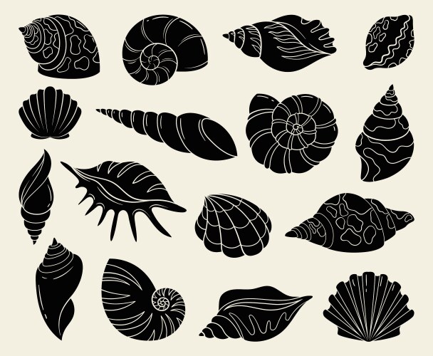 Sea shell silhouettes Royalty Free Vector Image