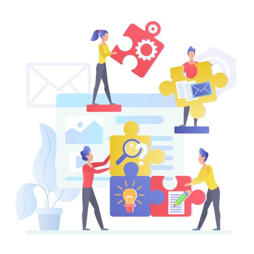 Group young people playing team game building Vector Image