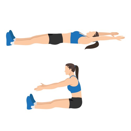 Woman doing the suitcase sit up exercise Vector Image