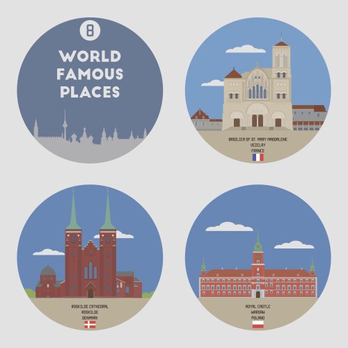 World landmarks flat icon set Royalty Free Vector Image