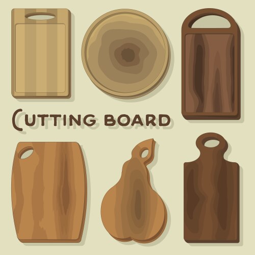 Wooden cutting board set round and rectangular Vector Image