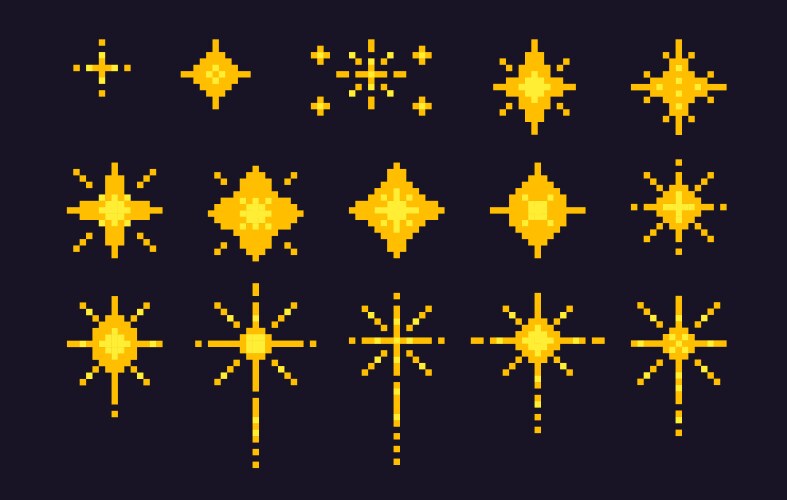 Pixel art stars 8 bit sparkles magic firework Vector Image