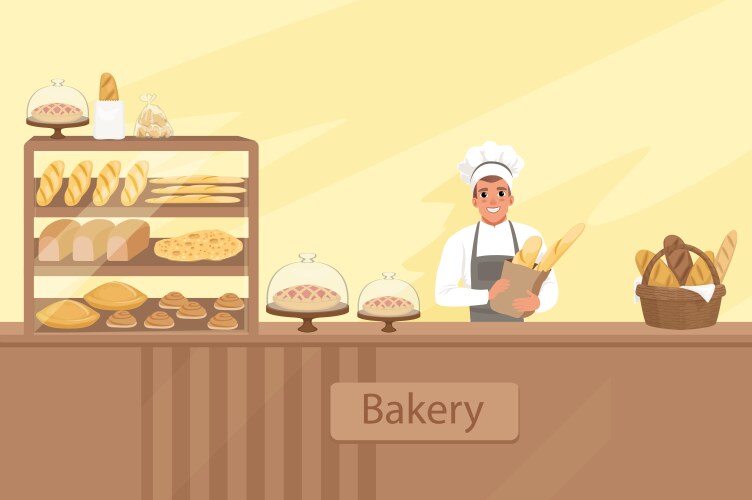 Bakery shop interior with showcase Royalty Free Vector Image