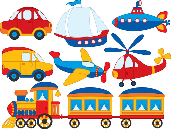 Set of cartoon transport transportation theme Vector Image