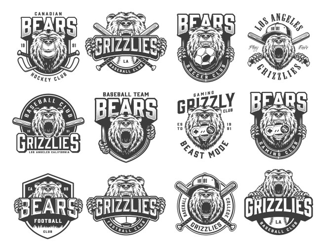 Colorful vintage sports teams logos set Royalty Free Vector