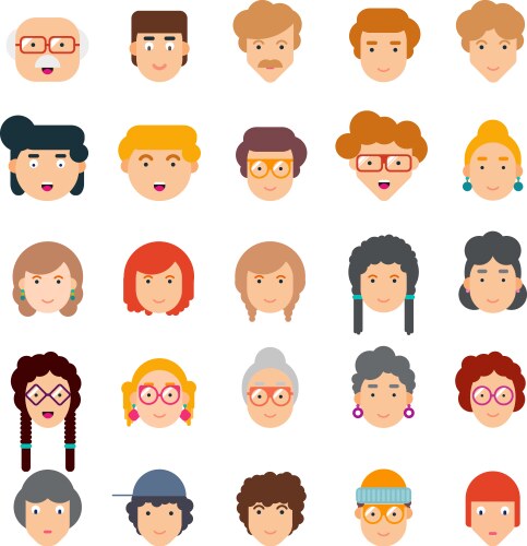 Colorful doodle faces set Royalty Free Vector Image
